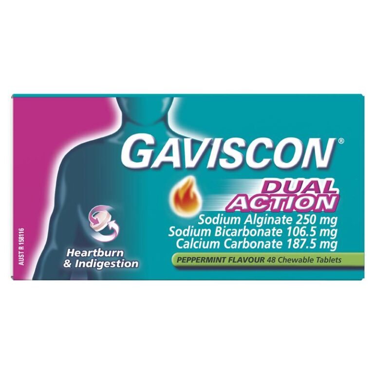 Gaviscon Dual Action Peppermint Chewable Tablets 48 Pack - Pharmax